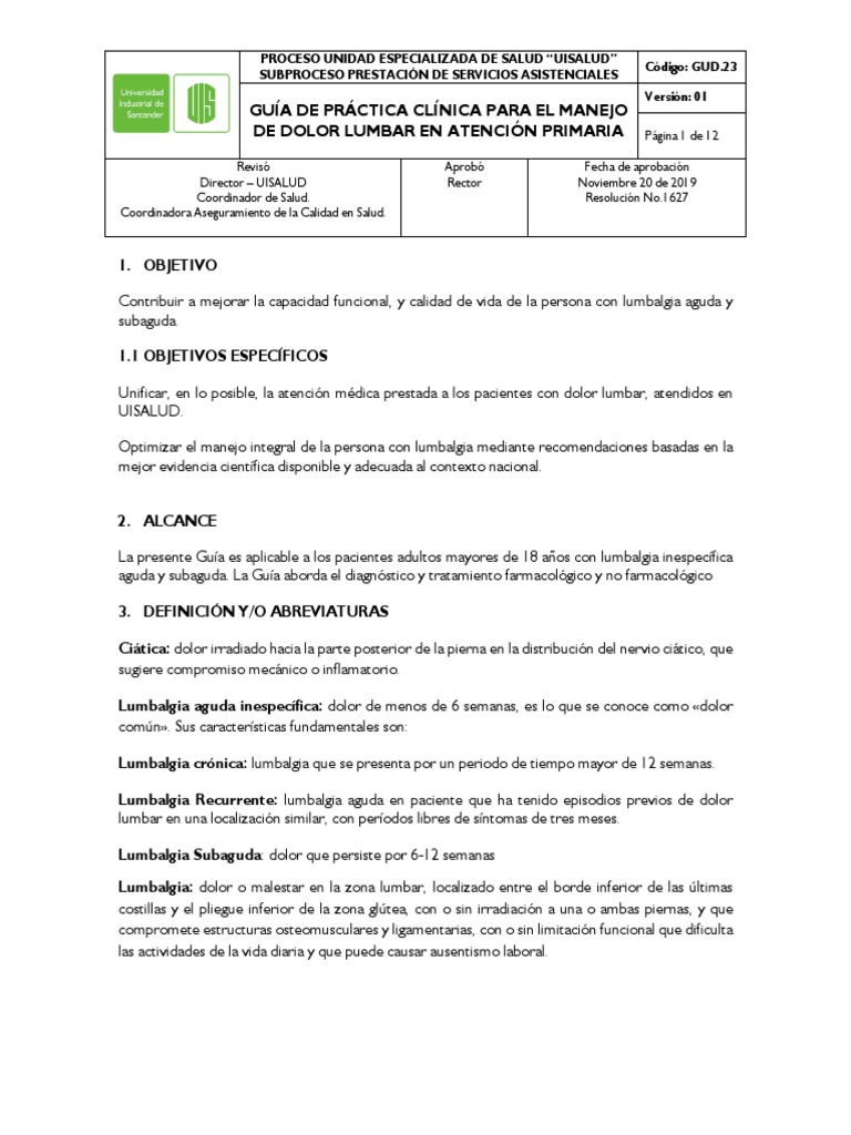Guia Manejo de Dolor Lumbar | PDF | Dolor lumbar | Medicina CLINICA Guia Manejo de Dolor Lumbar | PDF | Dolor lumbar | Medicina CLINICA