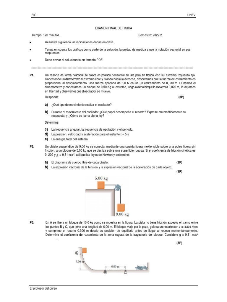 Examen Final de Fisica 2022-2 | PDF | Oscilación | Fricción