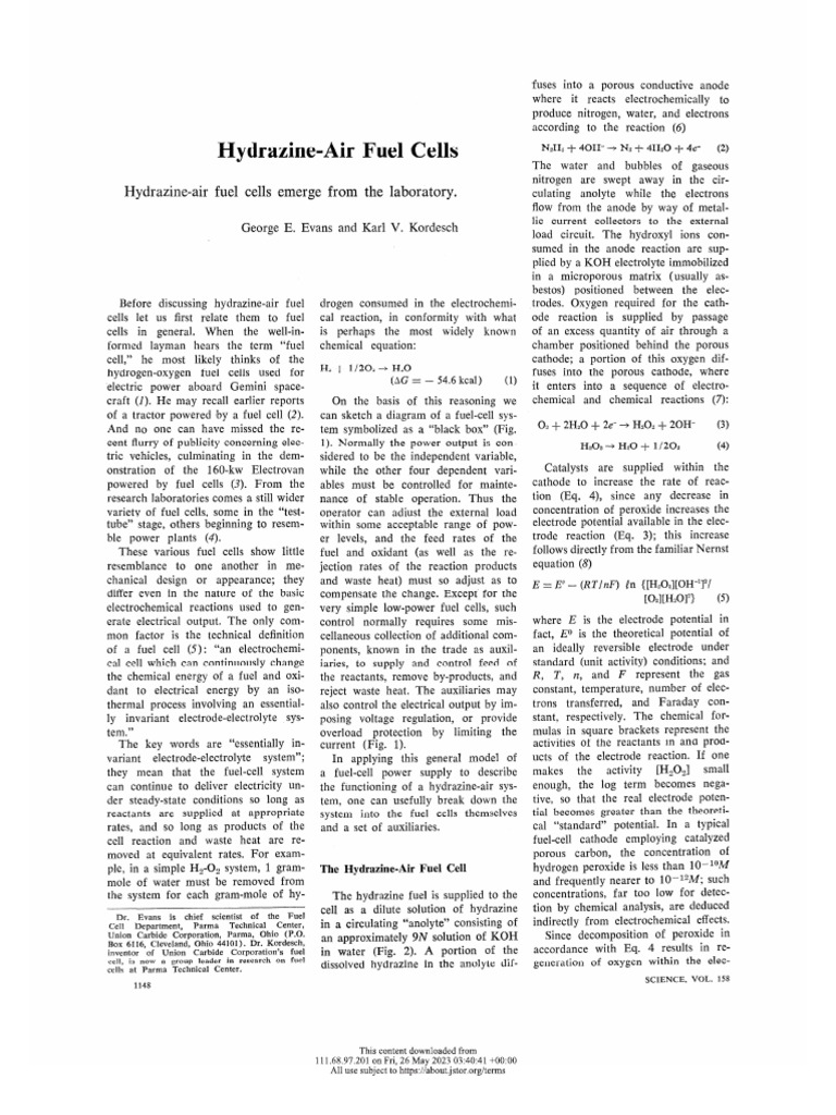 Hydrazine Fuel Cell-Simple | PDF