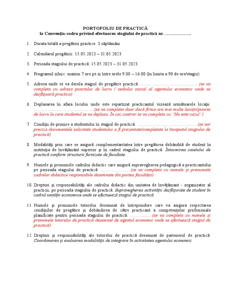 Model Portofoliu Practica CU INSTRUCTIUNI | PDF