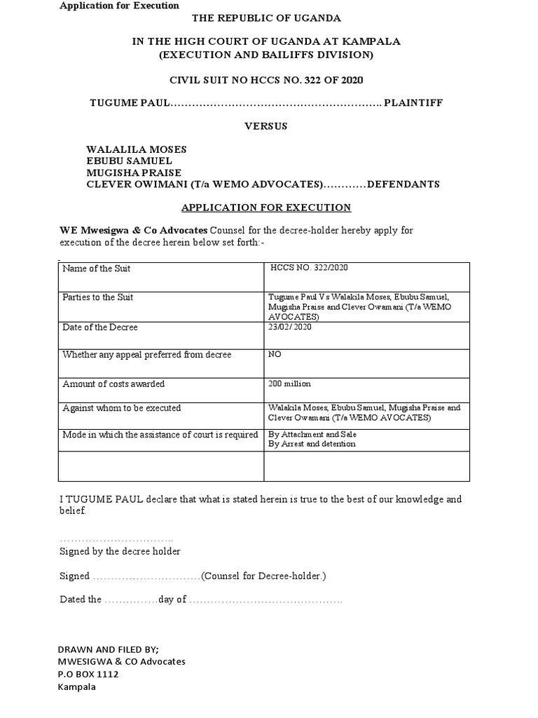 Application For Execution | PDF Application For Execution | PDF