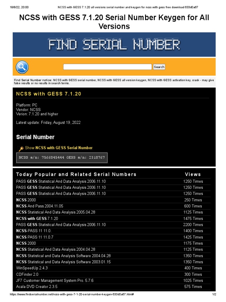 NCSS With GESS 7.1.20 All Versions Serial Number and Keygen For Ncss ...