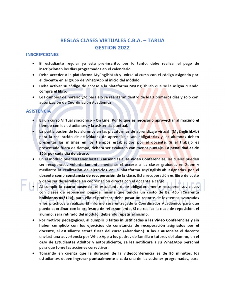 Reglas Clases Virtuales para Alumnos - Gestion 2022 | PDF | Crecimiento ...