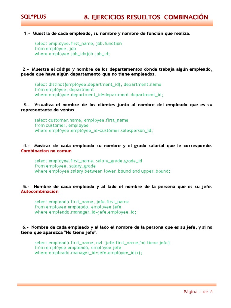 Ejercicios Resueltos de SQL*PLUS | PDF | SQL