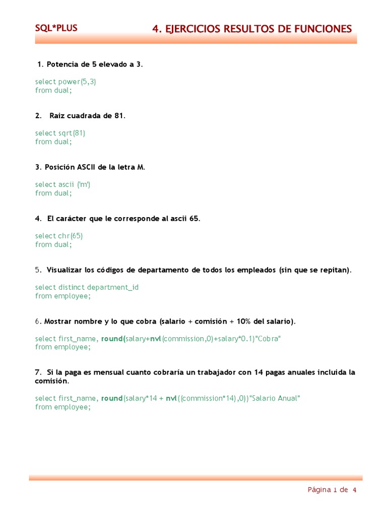I Parte SQL Plus 3 Funciones Num Alfanu Resuel | PDF