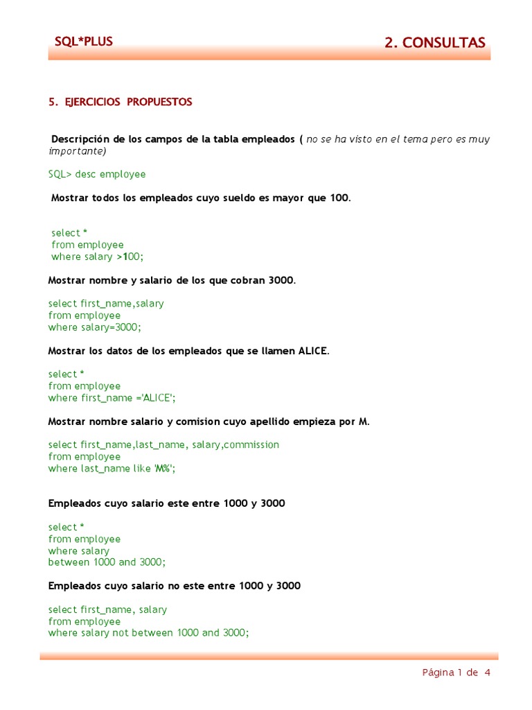 I Parte SQL Plus 2 Consultas Resueltos | PDF | SQL | Bases de datos