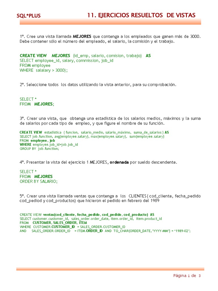 I Parte SQL Plus 10 Vistas Resueltos | PDF | SQL | Paradigmas de programación