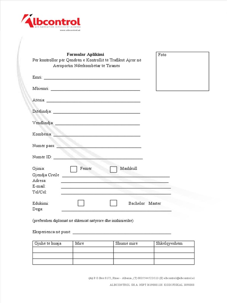Formular Aplikimi Atco TIA | PDF