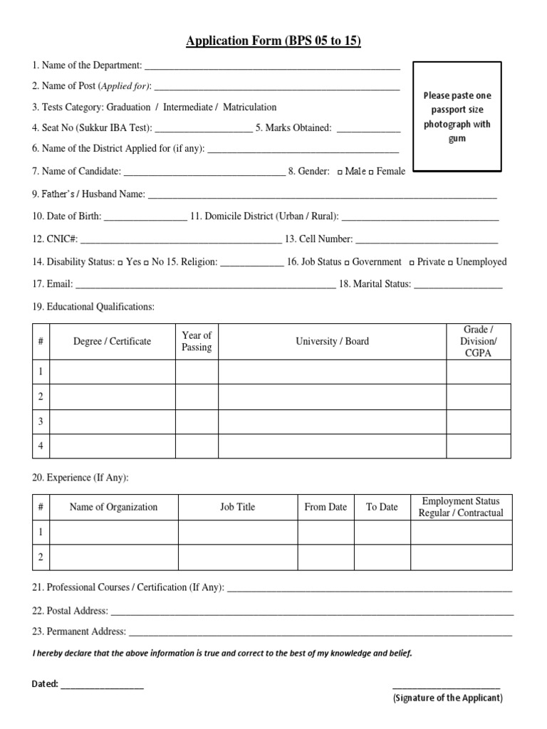 New Updated 5 to 15 Jobs Application Form | PDF