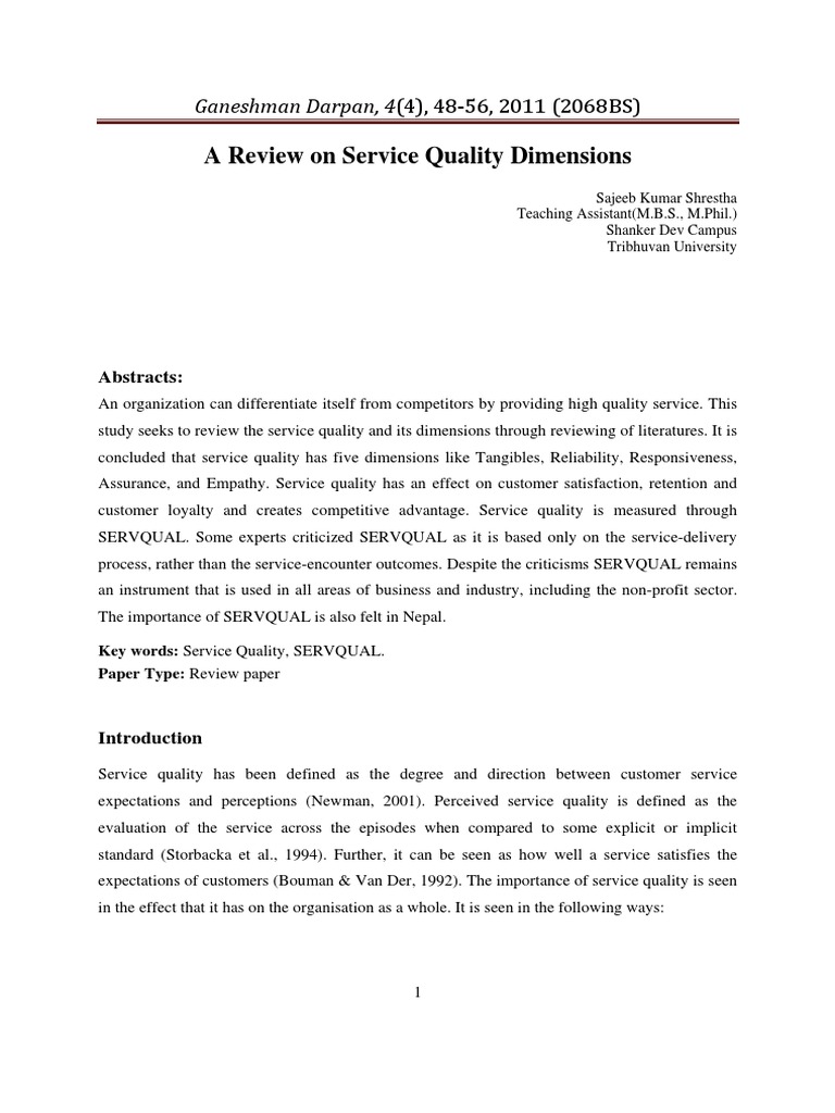 A Review On Service Quality Dimensions | PDF