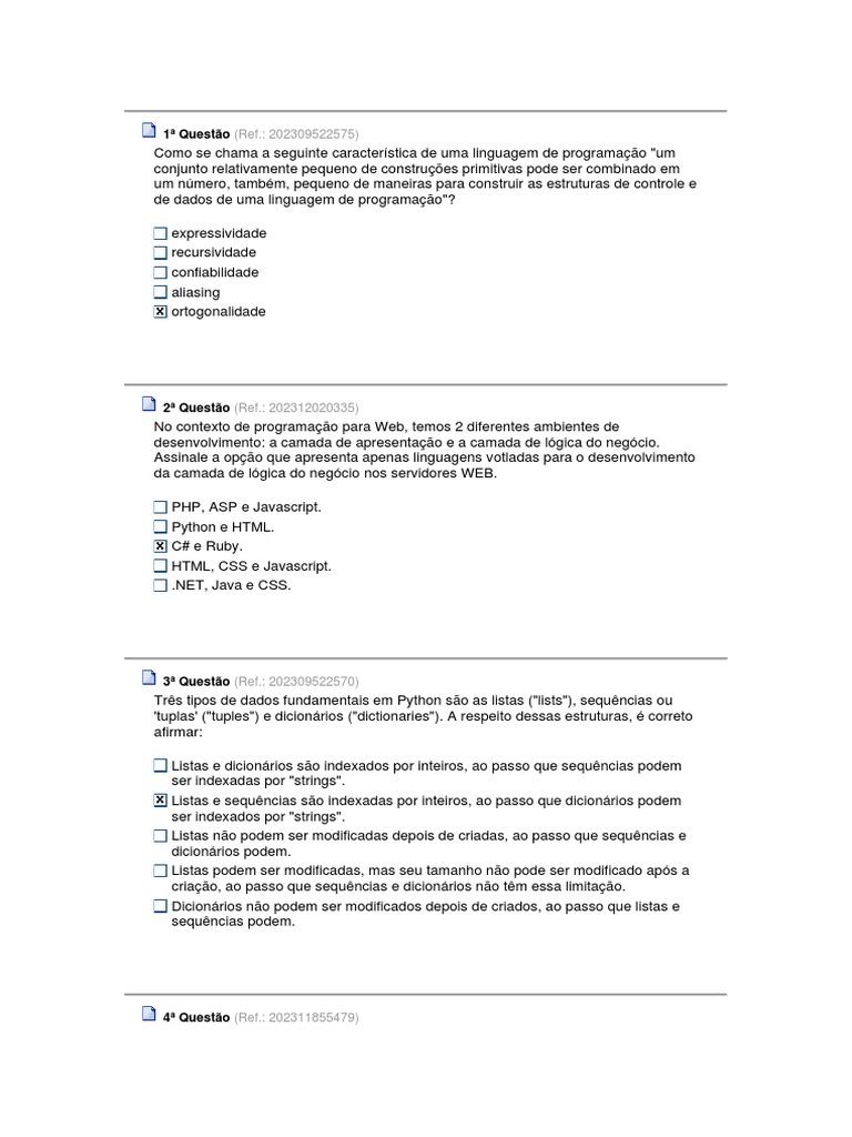 Paradigmas de Linguagem e Programação Pyton - Prova | PDF | Classe ...