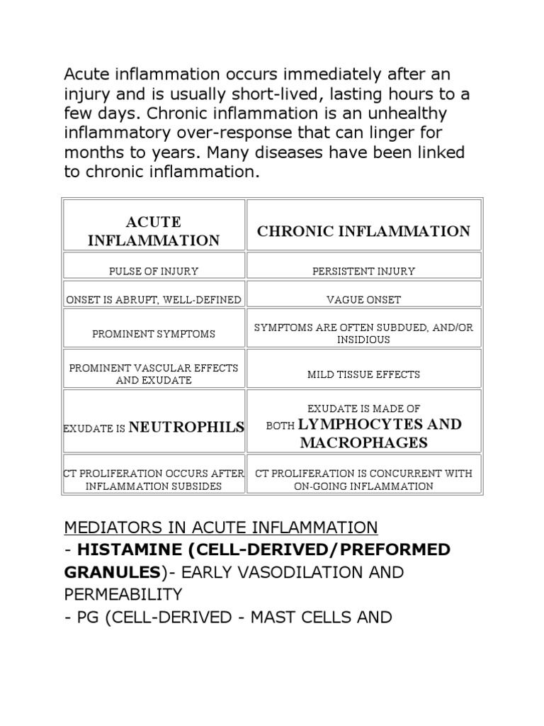 Acute vs. Chronic Inflammation Explained | PDF | Science & Mathematics
