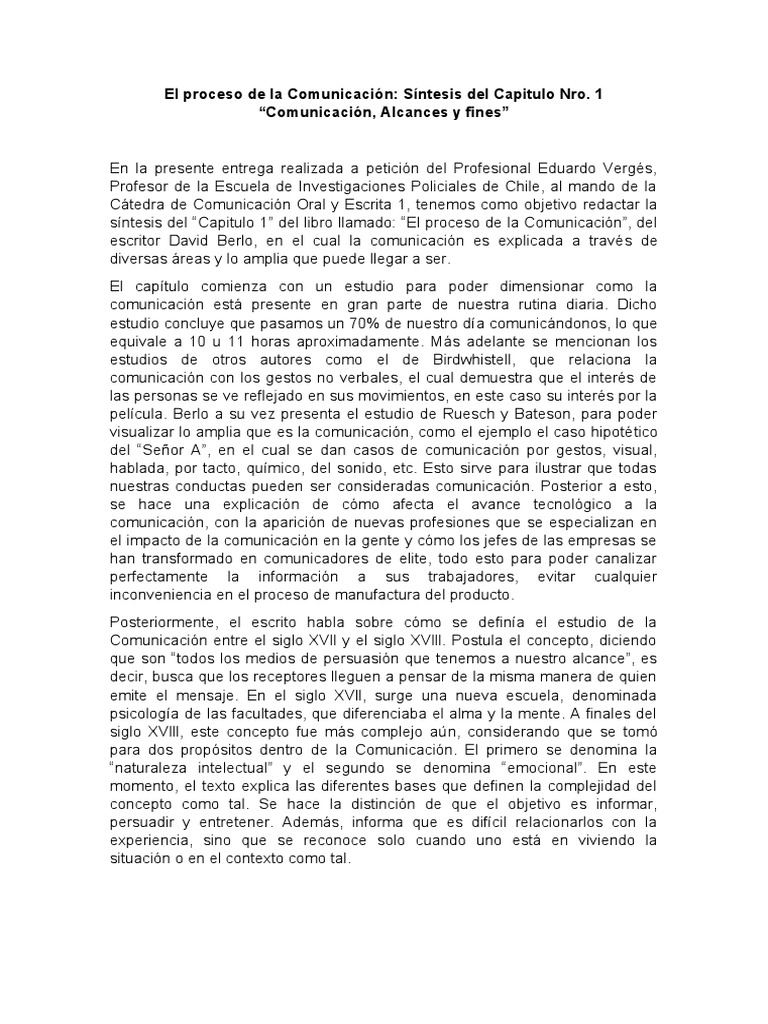 Resumen Berlo - Capítulo 1 | PDF | Comunicación | Comportamiento