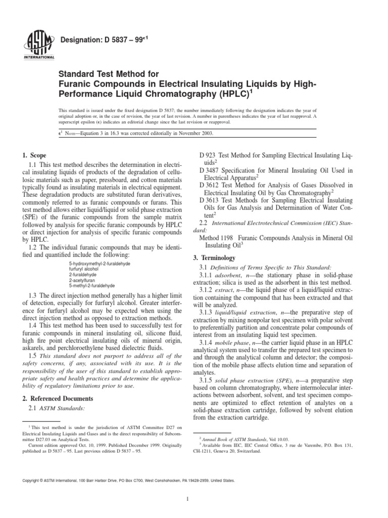 Astm D-5837 | PDF | High Performance Liquid Chromatography | Elution