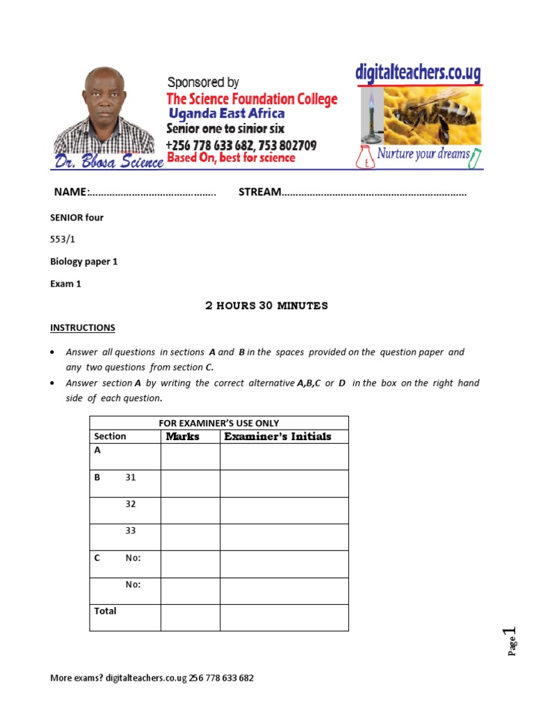 s4 Biology Paper 1 Set 1 Marking Guide | PDF | Dominance (Genetics) | Root
