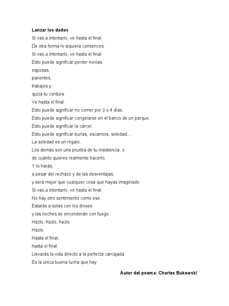Tira los dados: Poema de Bukowski | PDF