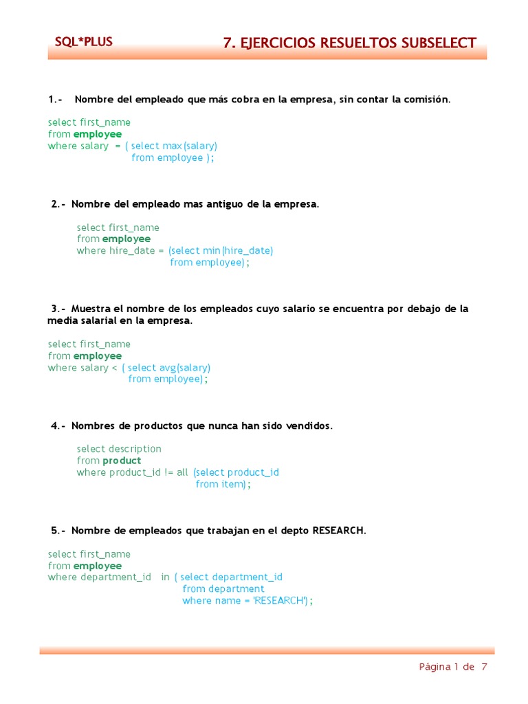 Solución Ejercicios Subconsultas | PDF | SQL
