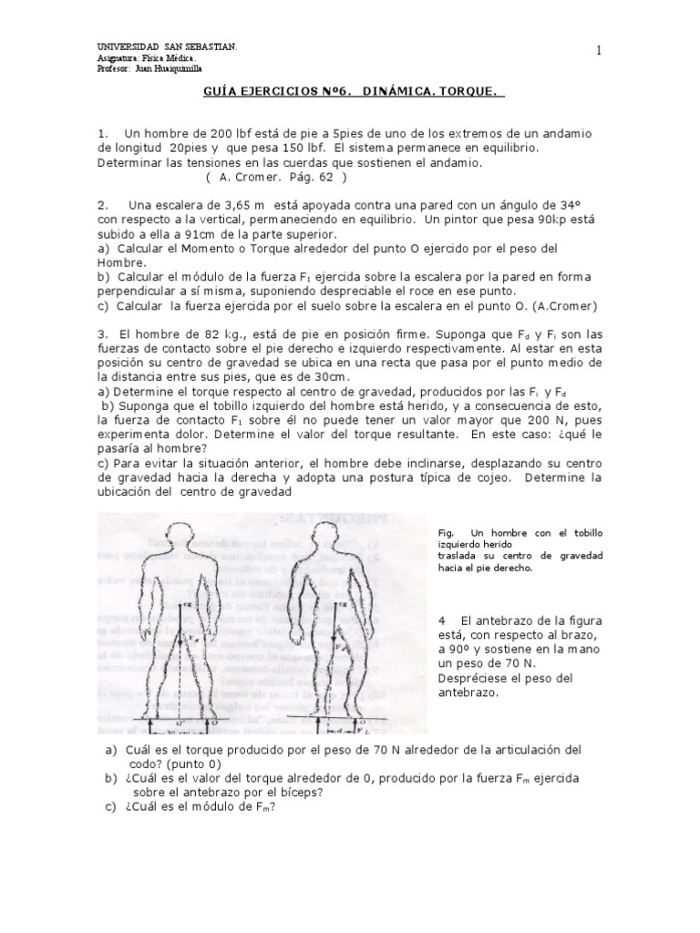 Guía Ejercicios #6. Dinámica. Torque. 29 Agos 08 | PDF | Codo
