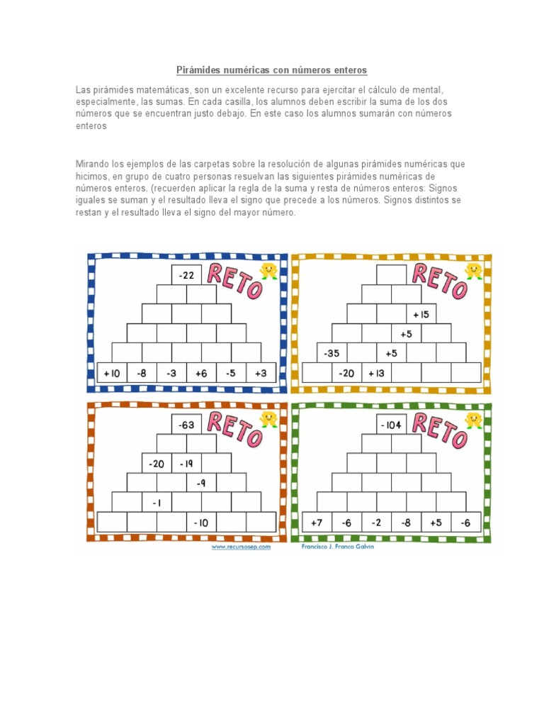 Pirámides numéricas de sumas y restas | PDF