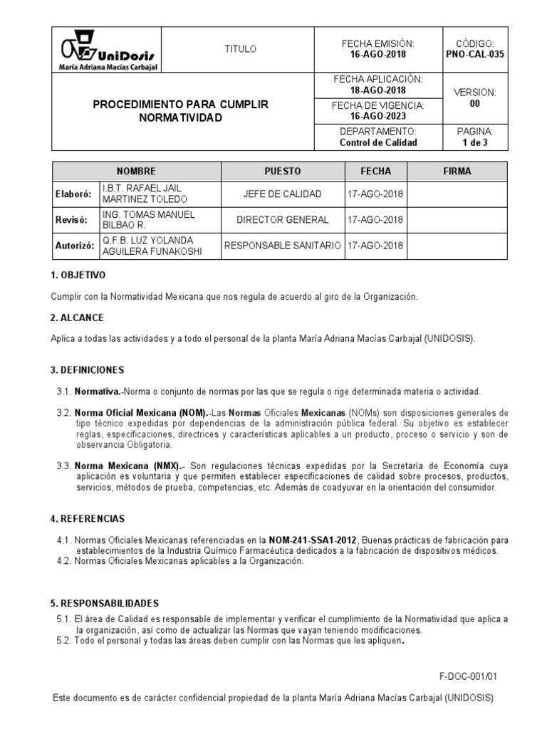 V00 Pno-Cal-035 Procedimiento para Cumplir Normatividad | PDF ...