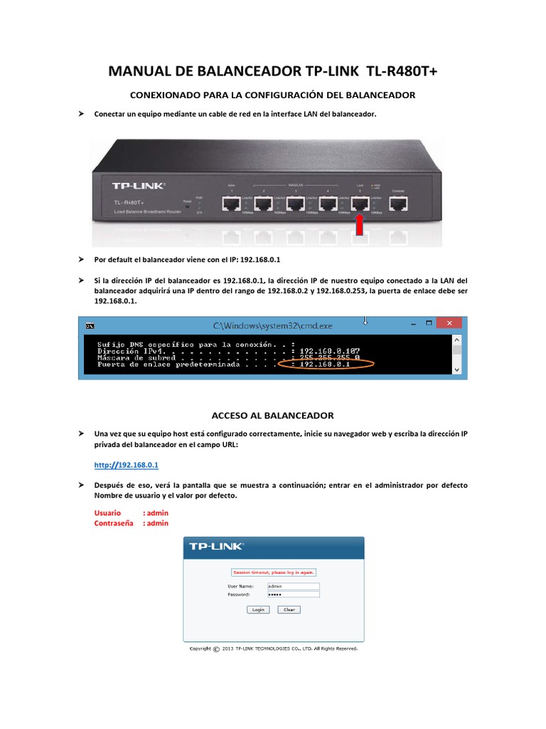 Guía de Instalación y Configuración de Balanceador TP LINK TL R480T Rev3 | PDF | Dirección IP ...