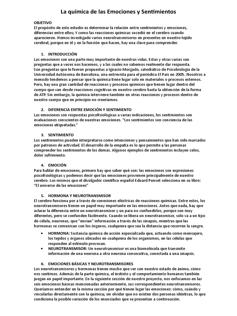 La Química de Las Emociones y Sentimientos | PDF | Las emociones | Neurotransmisor