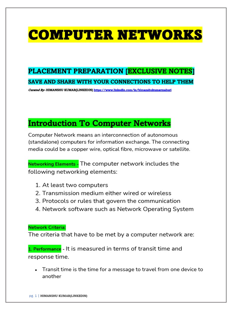 Computer Network Notes | PDF | Computer Network | Transmission Control ...