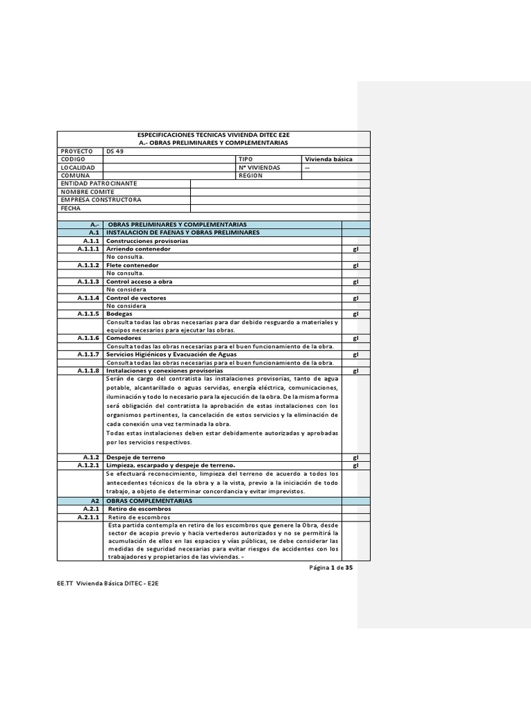EE - TT DITEC FORMATO MINVU v01 | PDF | Hormigón | Aislamiento térmico