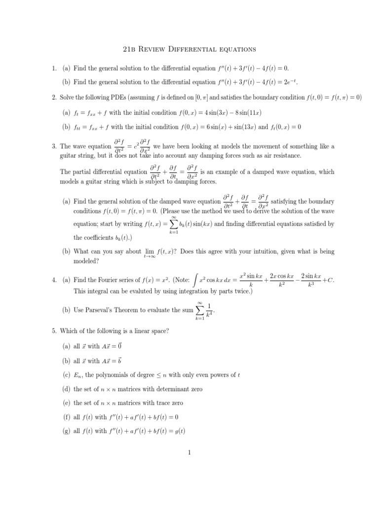 21b Review Differential Equation | PDF | Equations | Differential Equations