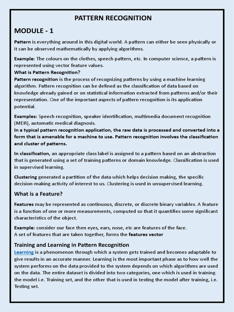 Pattern Recognition Final Notes Pdf Pattern Recognition