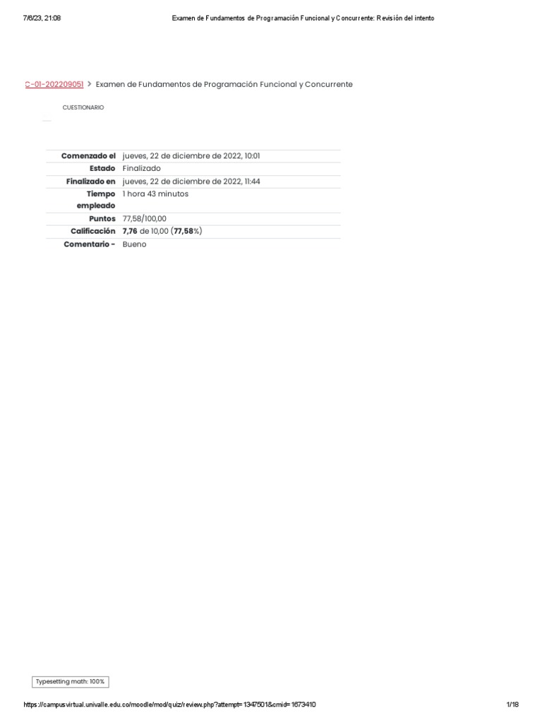 Examen de Fundamentos de Programación Funcional y Concurrente - Revisión Del Intento | PDF ...