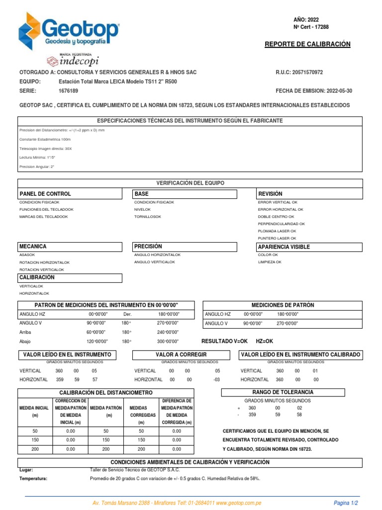 Cert 17288 - Leica TS 11 R500-2seg | PDF | Science | Metrología