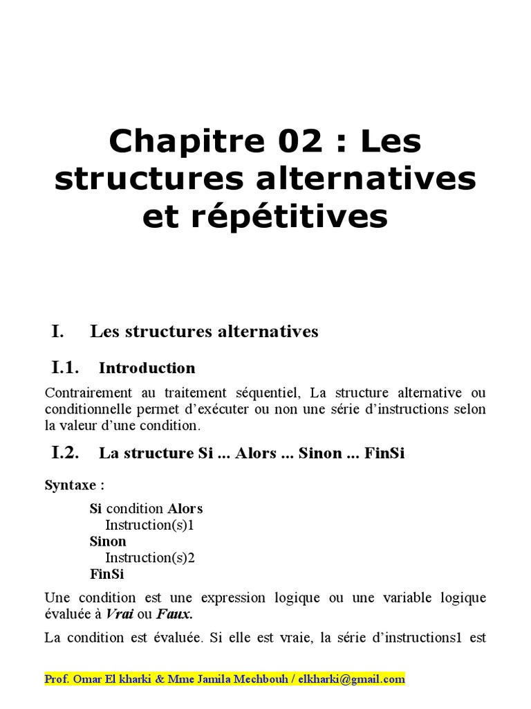 Chapitre 02_Les Structures Alternatives Et Repetitives | PDF