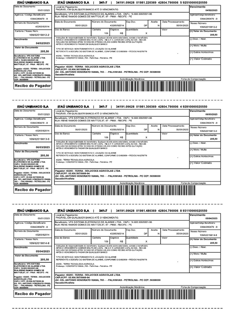 VSF Alarme - 205 50 - Boletos | PDF