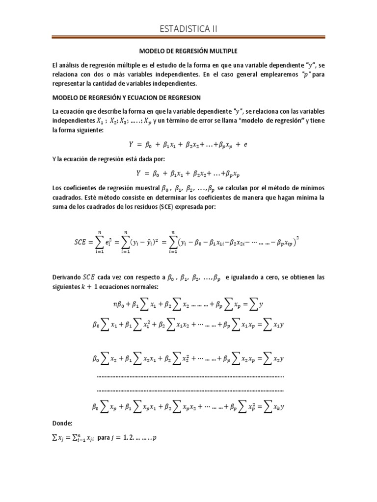 2.modelo de Regresión Lineal Multiple | Descargar gratis PDF | Regresión lineal | Análisis de ...