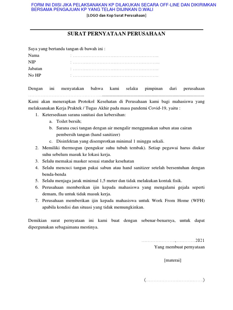 kp-1e-SURAT PERNYATAAN Perusahaan | PDF