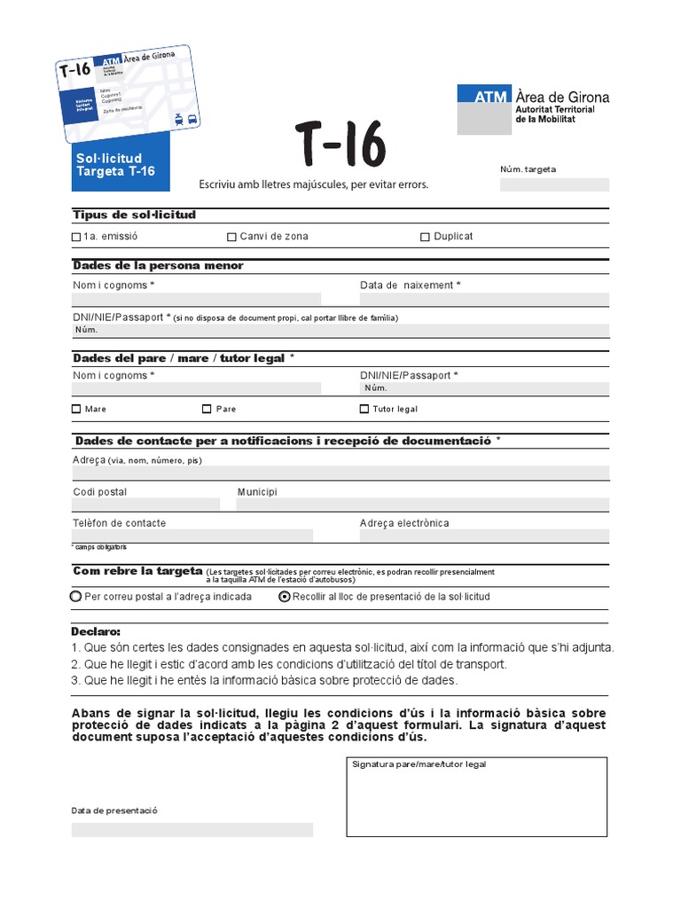 Formulari T16 Gratis CAT Editable | PDF