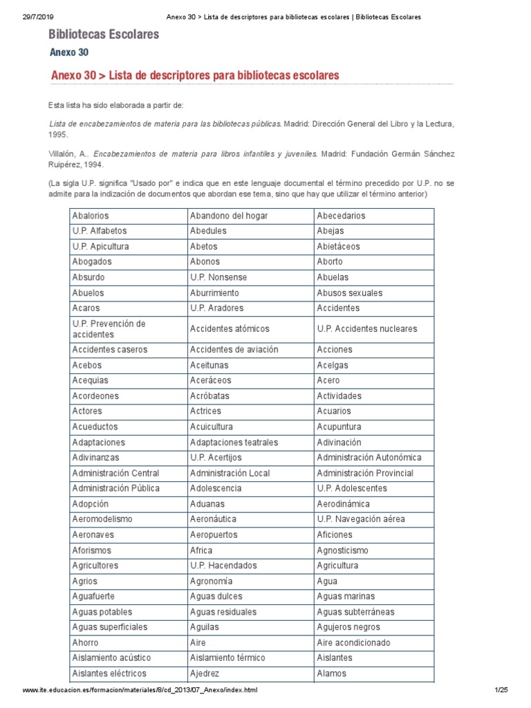 Anexo 30 _ Lista de descriptores para bibliotecas escolares ...