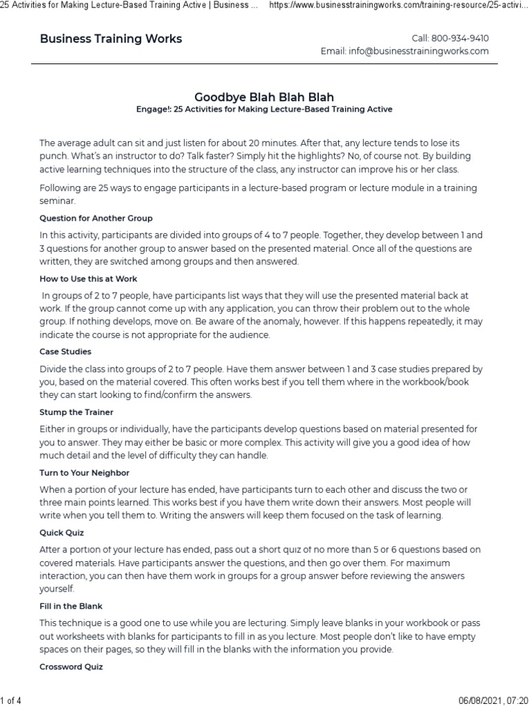 25 Activities For Making Lecture-Based Training Active Business ...