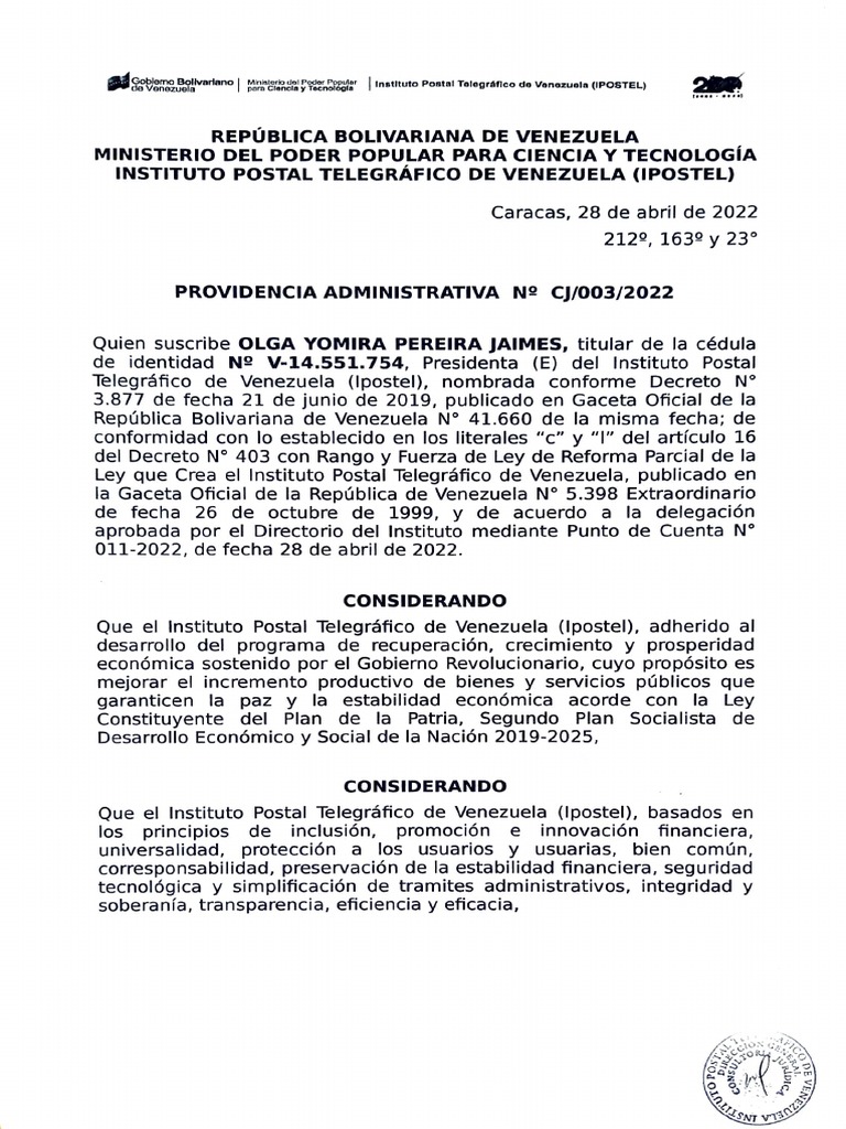 Tarifas de IPOSTEL Venezuela 2022 | PDF | Venezuela