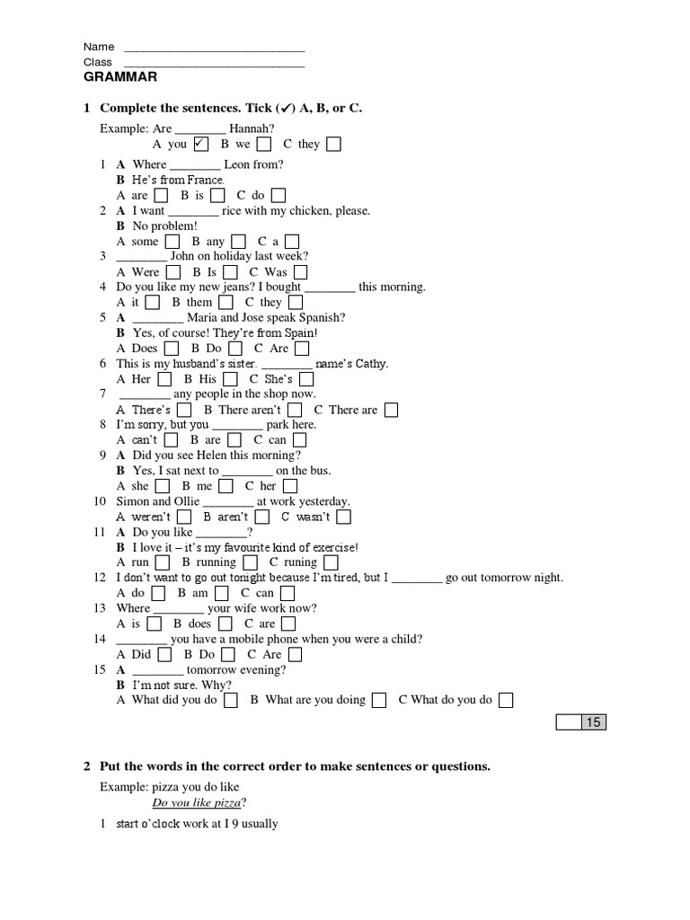 Assessment Test Pre A1 | PDF