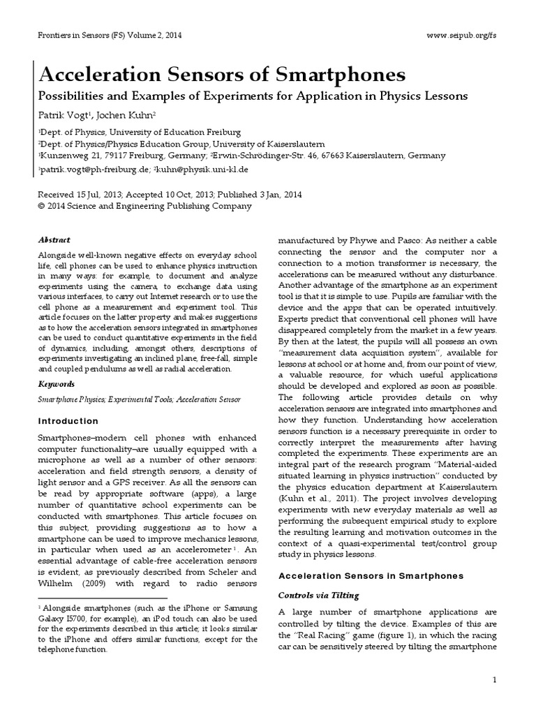 Acceleration Sensors of Smartphones Poss | PDF