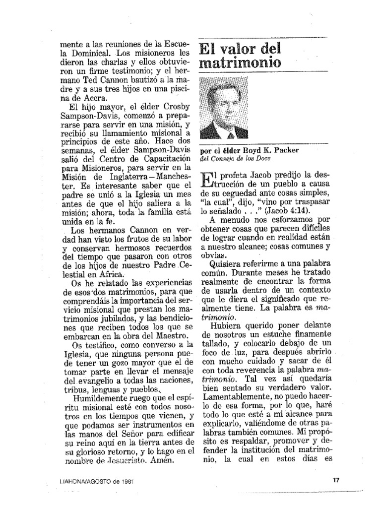 El Valor Del Matrimonio - Elder Boyd K Packer | PDF