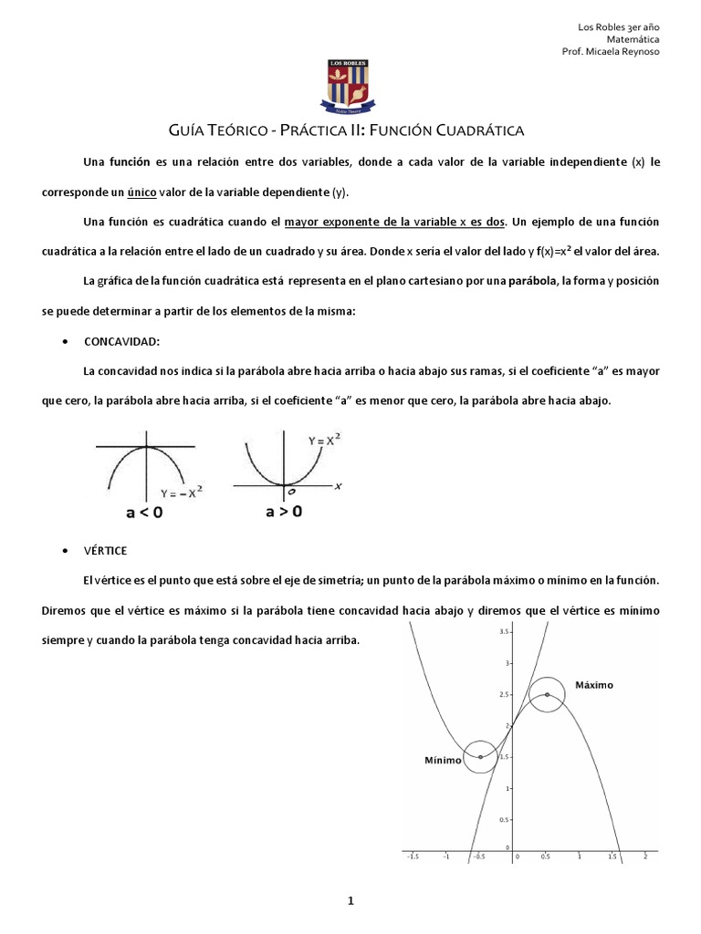 Guía Teórico Práctica II Función Cuadrática | PDF | Ecuación cuadrática | Función (Matemáticas)