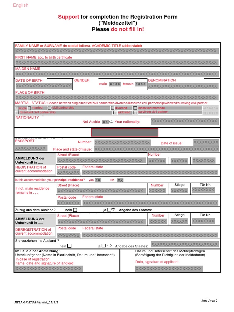 Meldezettel English Support | PDF | Birth Certificate | Passport