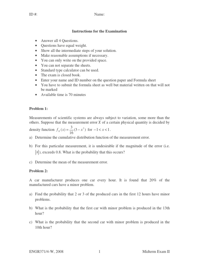 Sample Midterm Exam - INDU 6310 - Concordia Unicersity | PDF | Normal ...
