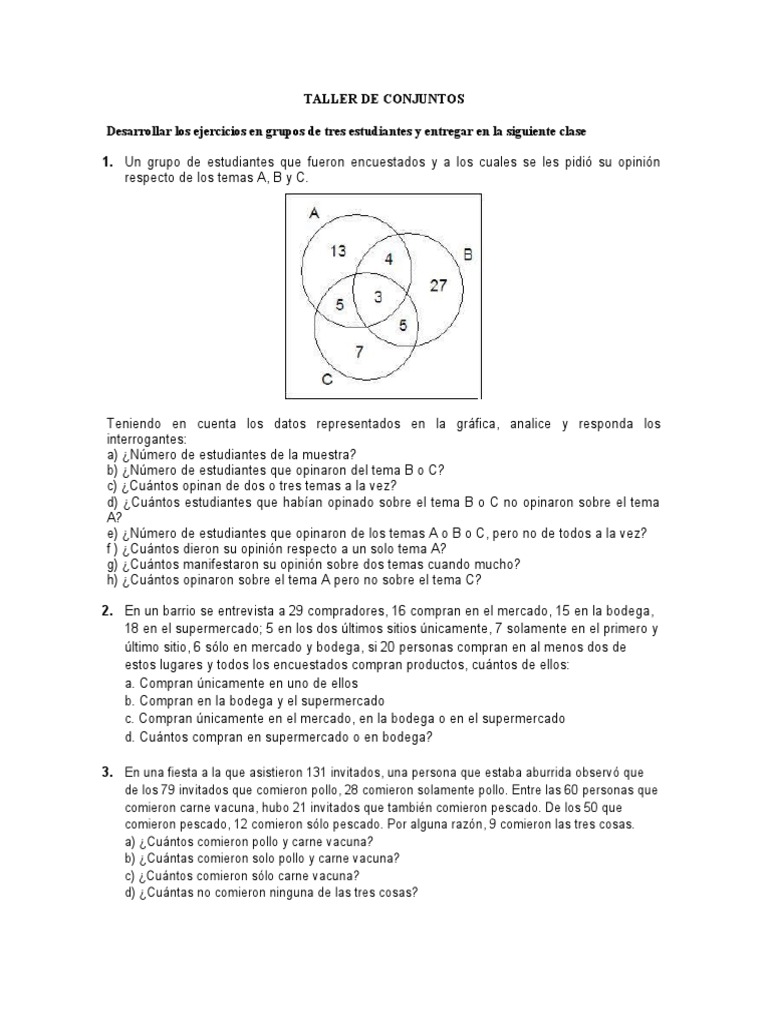 Taller de Conjuntos - Todo | PDF | Finanzas y dinero