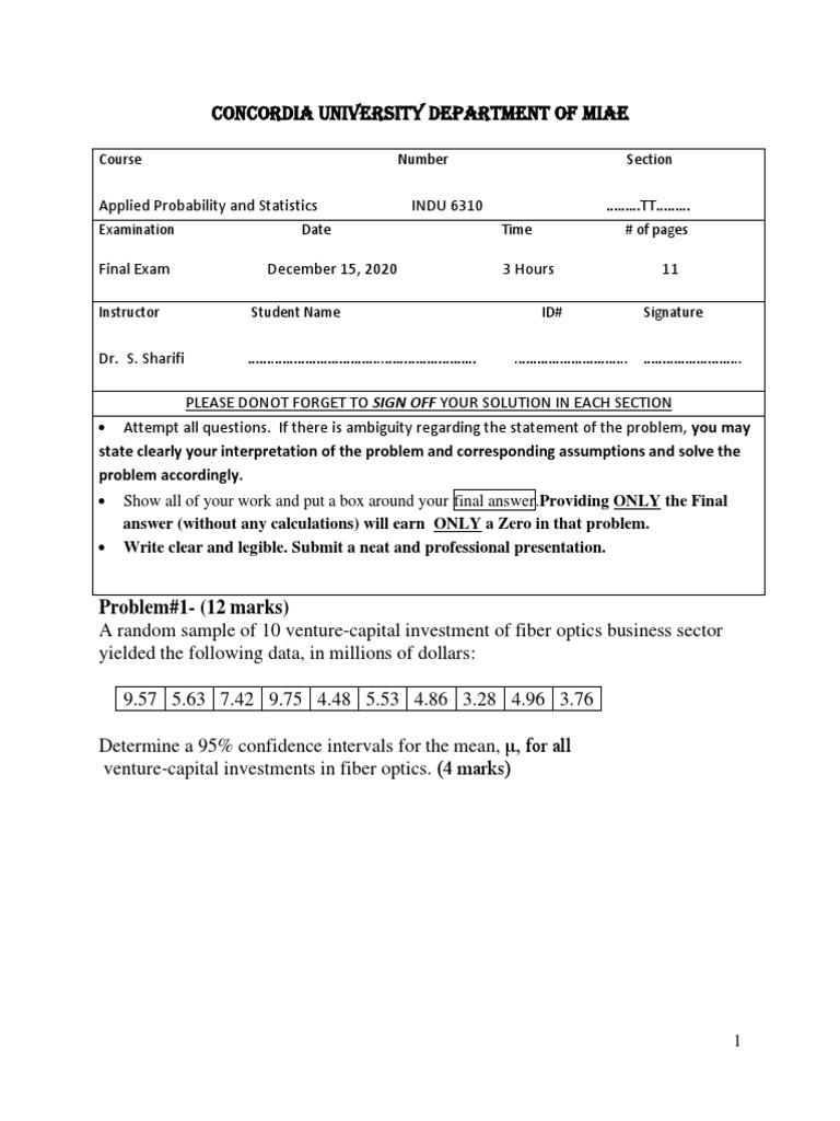 FINAL EXAM 2020 - INDU 6310 - Concordia University | PDF | Errors And ...