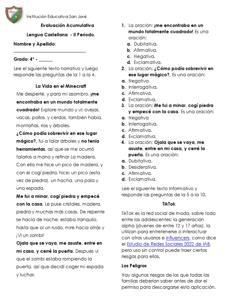 Evaluación Acumulativa de Español | PDF