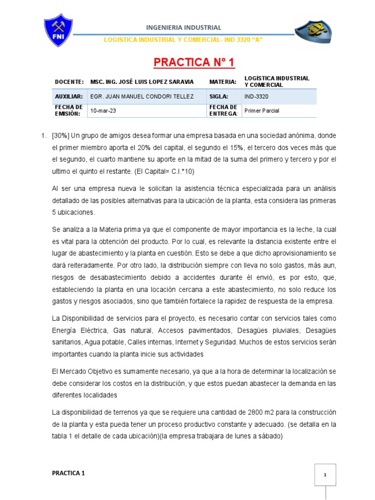 Practica 1 Ind 3320 | PDF | Logística | Economias